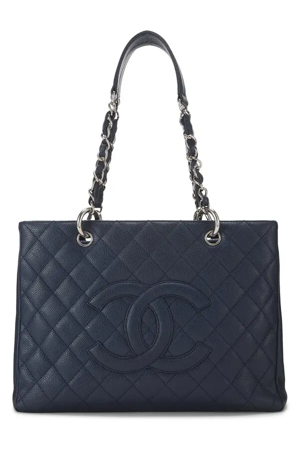 Chanel Quilted Caviar Grand Shopping Tote - Navy