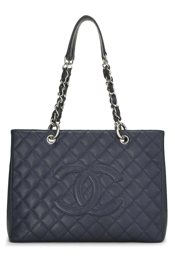 Chanel Quilted Caviar Grand Shopping Tote - Navy