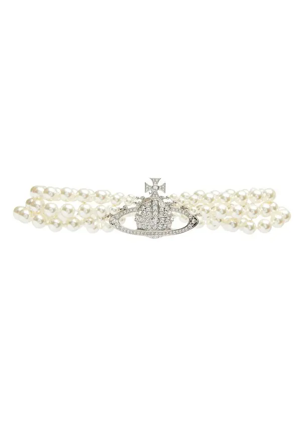 VIVIENNE WESTWOOD Three Row Bas Relief Faux Pearl Choker - Silver