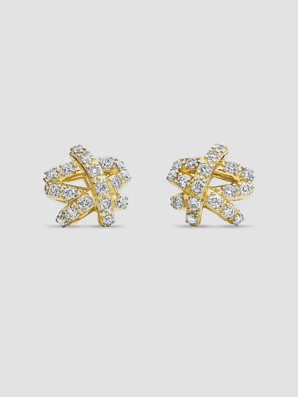 David Yurman Pavé Crossover Stud Earrings In 18k Yellow With Diamonds, 9mm - Diamond
