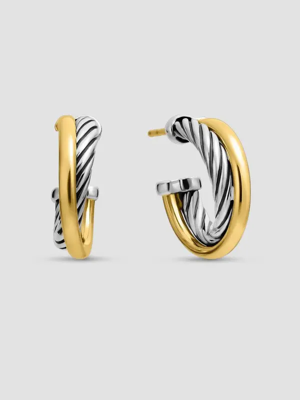 David Yurman Crossover Hoop Earrings In Sterling With 18k Yellow Gold, 17mm