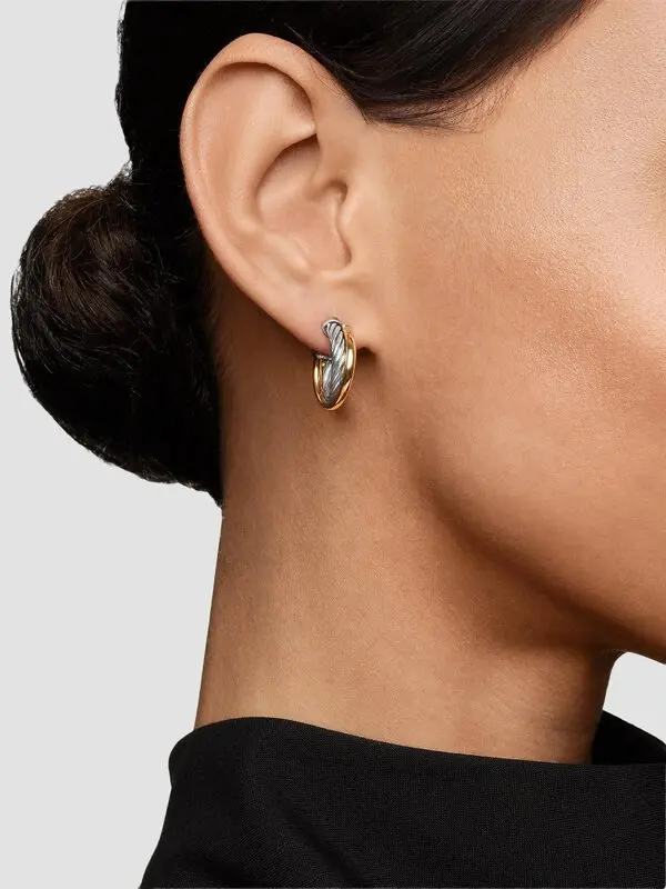 David Yurman Crossover Hoop Earrings In Sterling With 18k Yellow Gold, 17mm