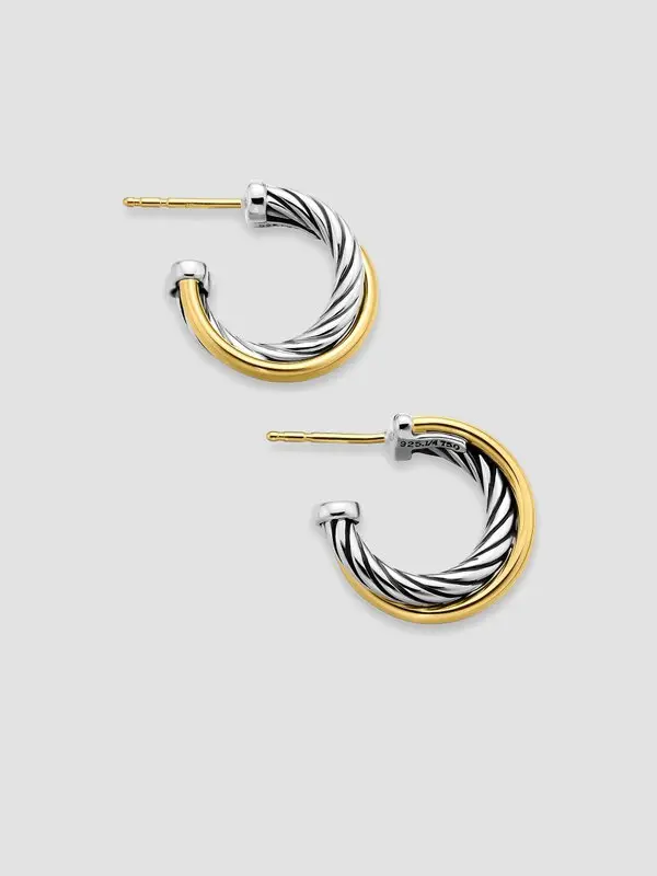 David Yurman Crossover Hoop Earrings In Sterling With 18k Yellow Gold, 17mm