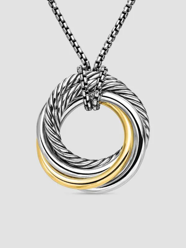 David Yurman Crossover Pendant Necklace In Sterling With 14k Yellow Gold, 28mm - Silver