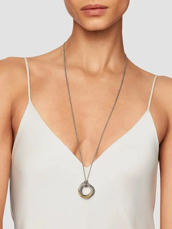David Yurman Crossover Pendant Necklace In Sterling With 14k Yellow Gold, 28mm