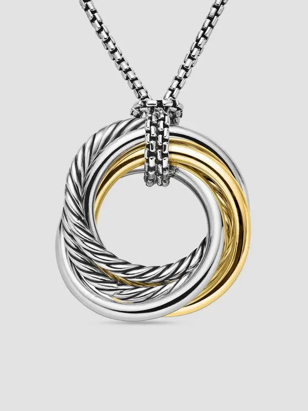 David Yurman Crossover Pendant Necklace In Sterling With 14k Yellow Gold, 28mm