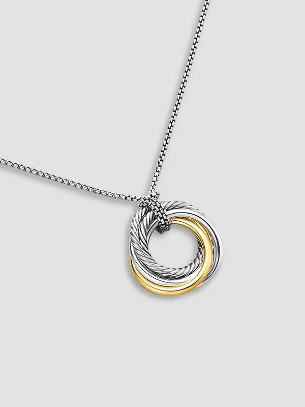 David Yurman Crossover Pendant Necklace In Sterling With 14k Yellow Gold, 28mm