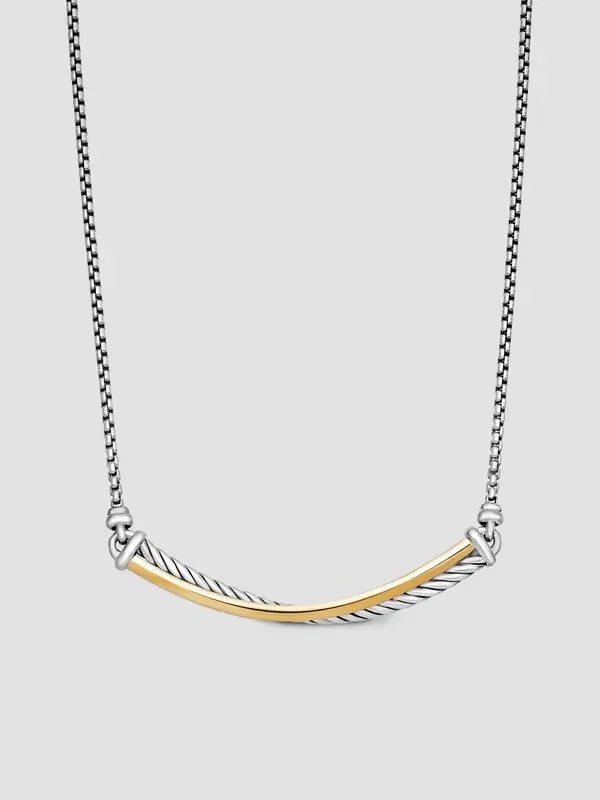 David Yurman Crossover Bar Necklace In Sterling With 18k Yellow Gold