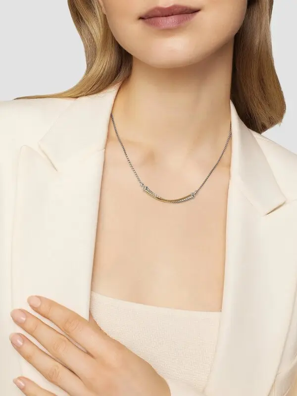 David Yurman Crossover Bar Necklace In Sterling With 18k Yellow Gold