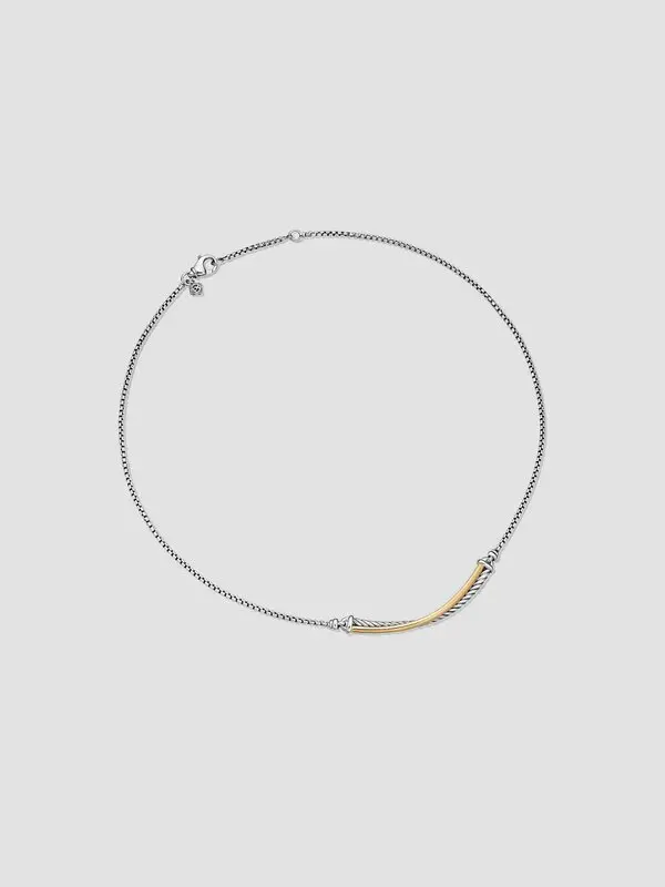 David Yurman Crossover Bar Necklace In Sterling With 18k Yellow Gold
