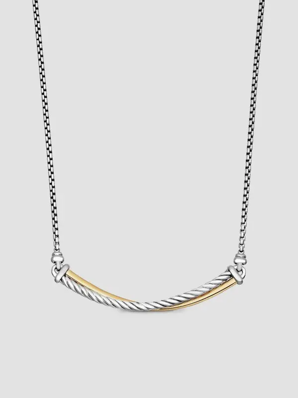 David Yurman Crossover Bar Necklace In Sterling With 18k Yellow Gold