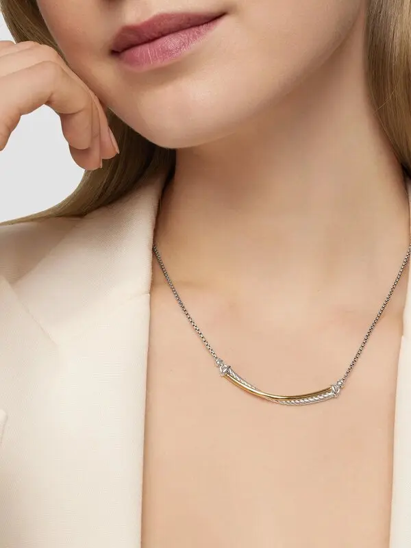 David Yurman Crossover Bar Necklace In Sterling With 18k Yellow Gold