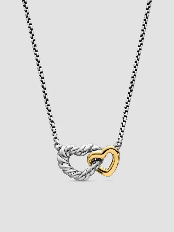 David Yurman Cable Collectibles Interlocking Heart Necklace In With 18k Yellow Gold - Silver