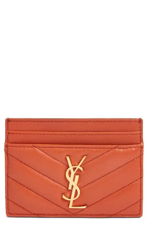 Saint Laurent Cassandra Matelassé Leather Card Case - Dark Mandarin