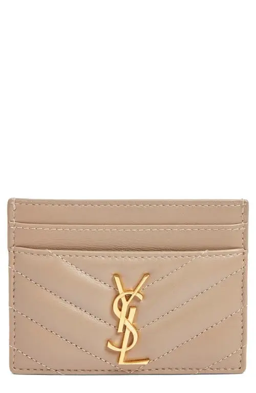 Saint Laurent Cassandra Matelassé Leather Card Case - Dusty Grey
