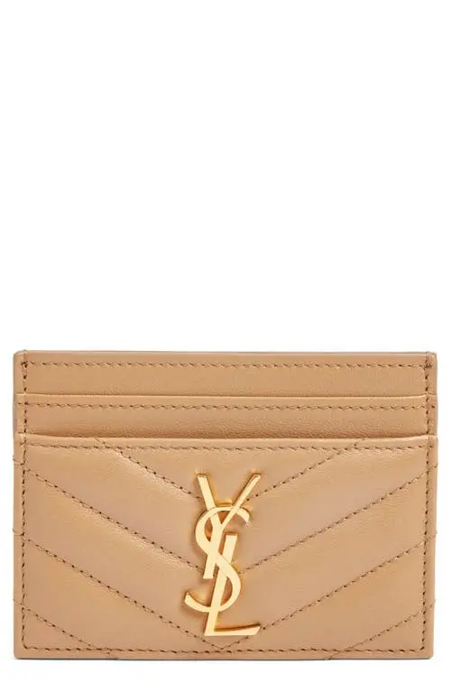 Saint Laurent Cassandra Matelassé Leather Card Case - Natural Tan