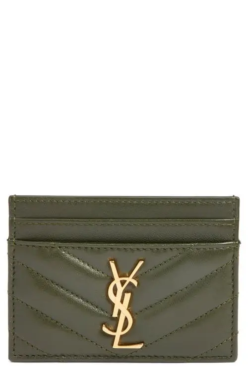 Saint Laurent Cassandra Matelassé Leather Card Case - Olive Wood