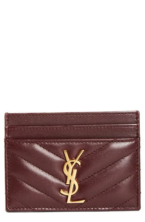 Saint Laurent Cassandra Matelassé Leather Card Case - Rouge Cabernet