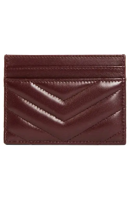 Saint Laurent Cassandra Matelassé Leather Card Case - Rouge Cabernet
