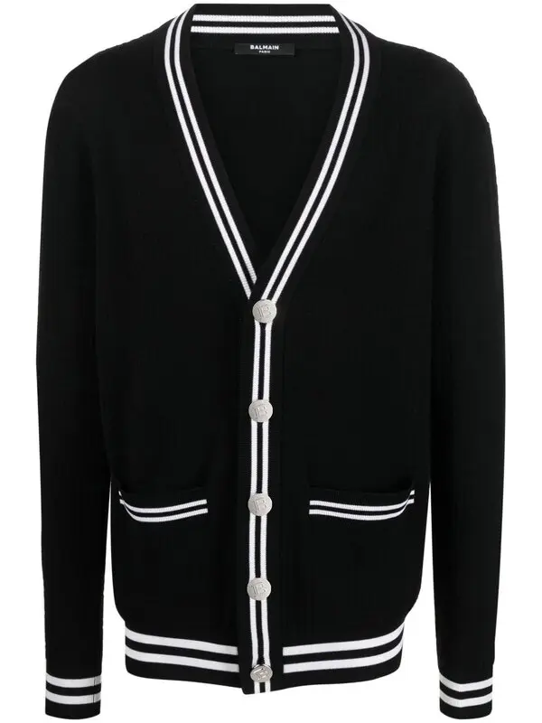 Balmain Contrasting-trim V-neck Cardigan