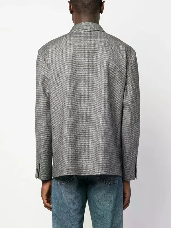LARDINI Houndstooth Wool-cashmere Shirt Jacket - Grey
