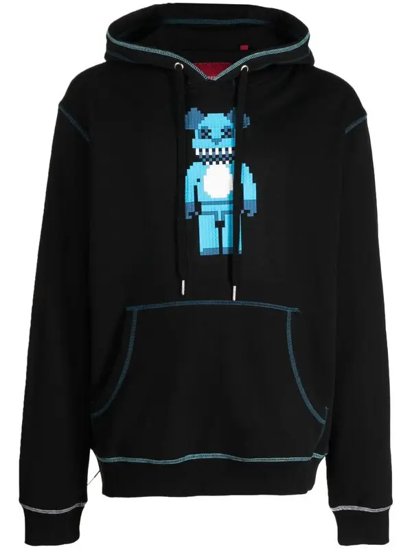 MOSTLY HEARD RARELY SEEN Bear Print Cotton Hoodie - Black