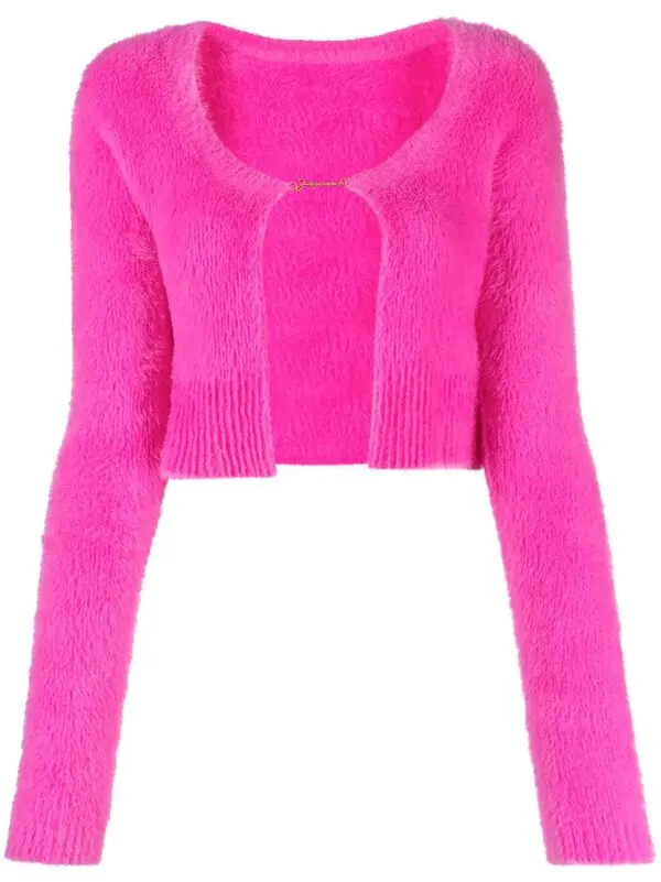 Jacquemus La Maille Logo-charm Cropped Knitted Cardigan - Pink