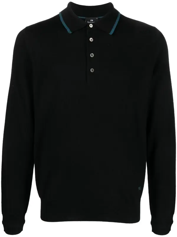 Paul Smith Logo-embroidered Merino Polo Shirt - Black