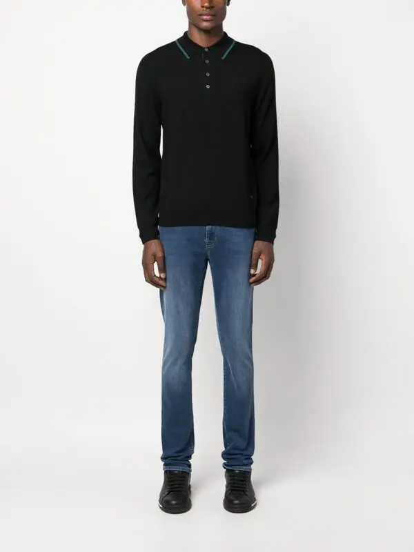 Paul Smith Logo-embroidered Merino Polo Shirt - Black