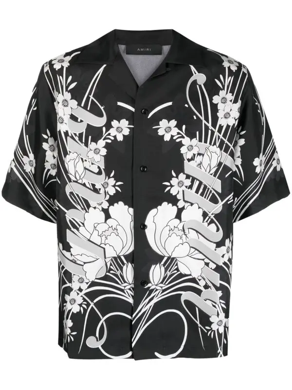 Amiri Floral-print Silk Shirt - Black