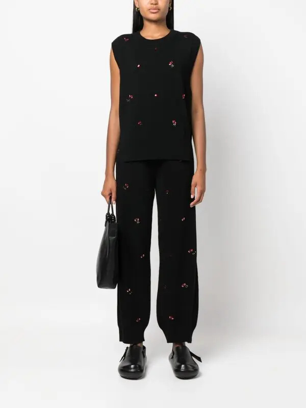 BARRIE Floral-embroidered Cashmere Top - Black