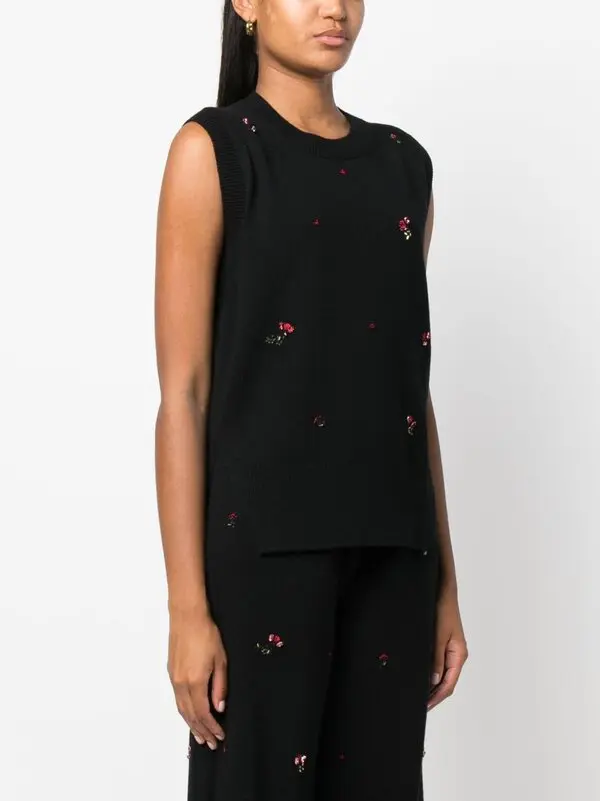 BARRIE Floral-embroidered Cashmere Top - Black
