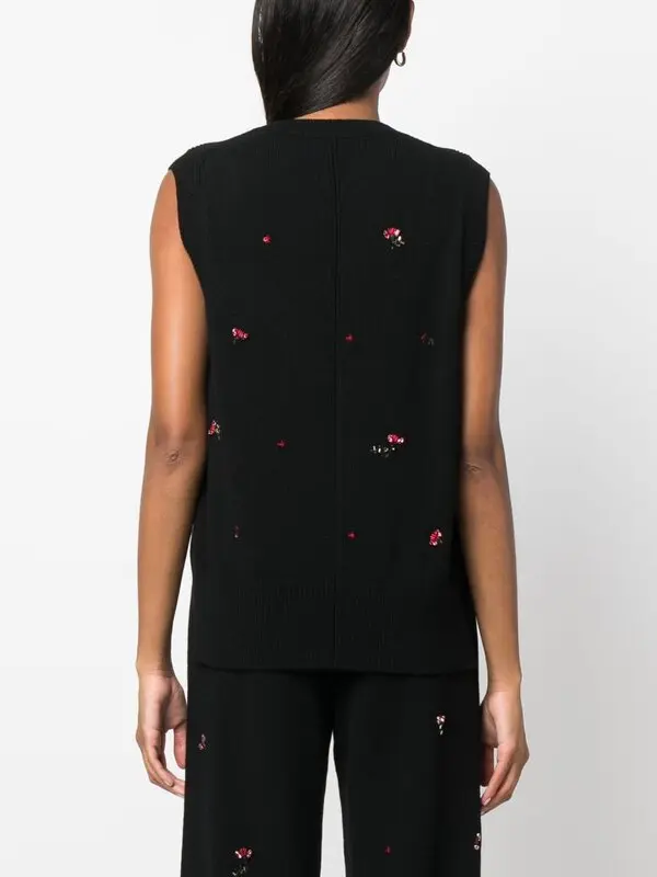 BARRIE Floral-embroidered Cashmere Top - Black