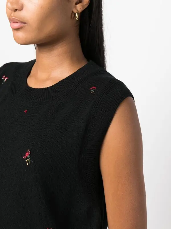 BARRIE Floral-embroidered Cashmere Top - Black