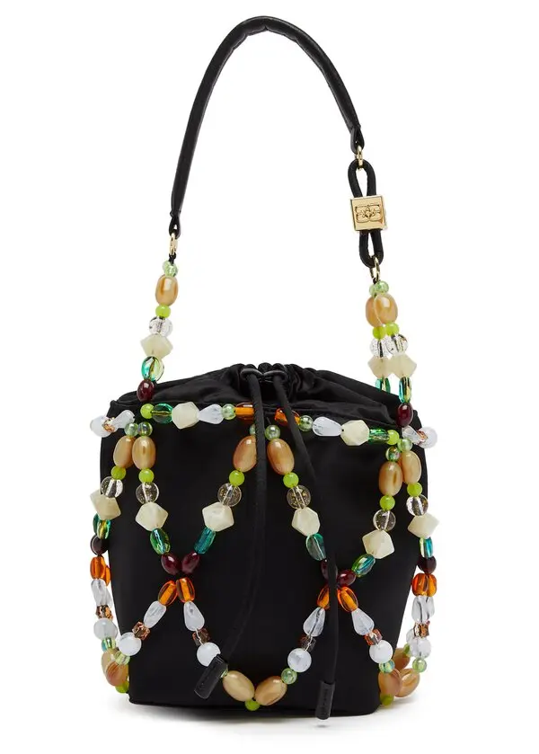 GANNI Bead-embellished Satin Bucket Bag