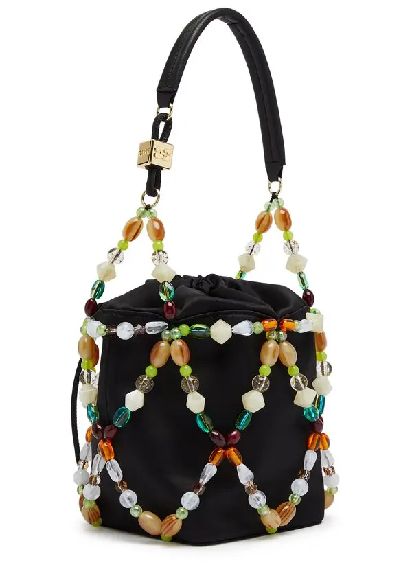 GANNI Bead-embellished Satin Bucket Bag