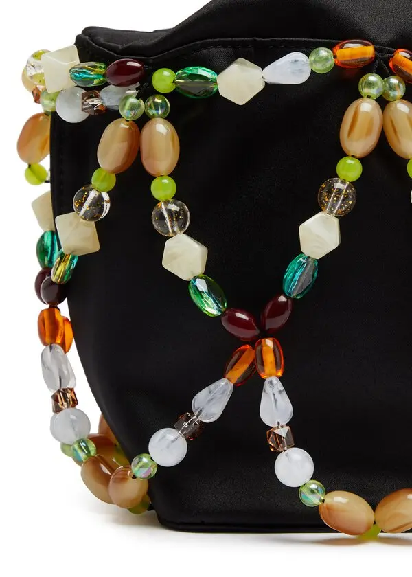 GANNI Bead-embellished Satin Bucket Bag