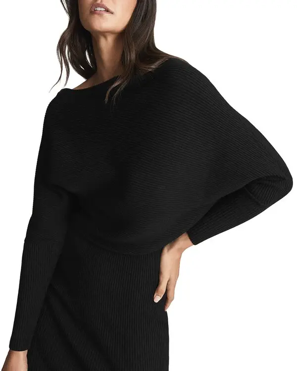 REISS Lara Off-the-shoulder Ribbed Midi Dress - Black