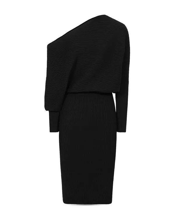 REISS Lara Off-the-shoulder Ribbed Midi Dress - Black