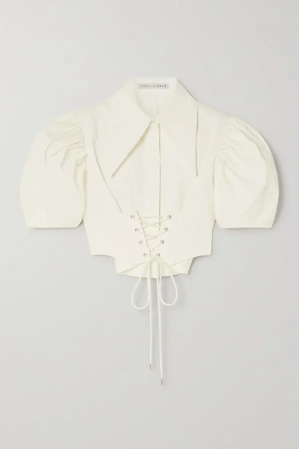 TOLU COKER The Vanguard Cropped Lace-up Cotton-blend Shirt