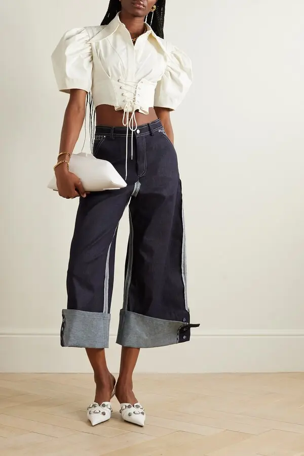 TOLU COKER The Vanguard Cropped Lace-up Cotton-blend Shirt