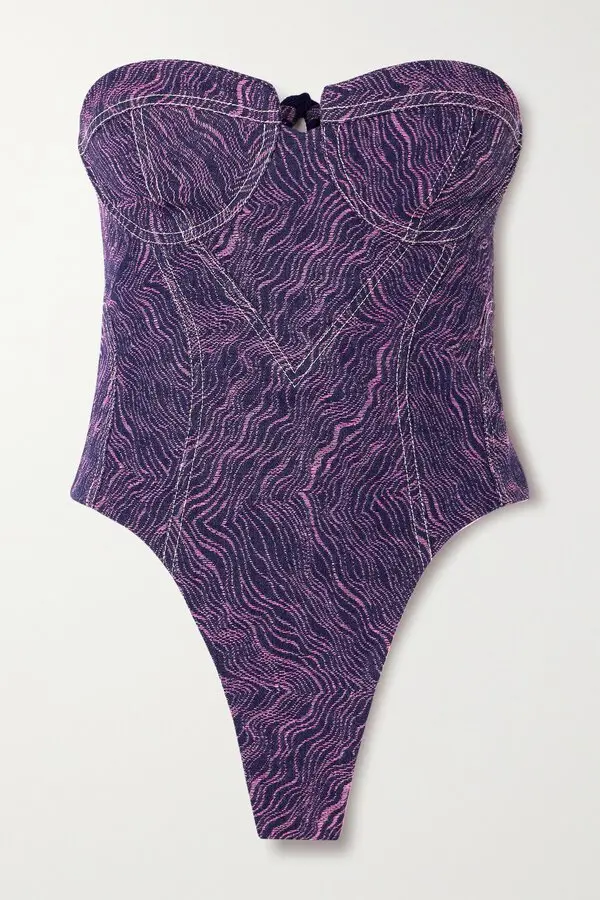 TOLU COKER The Vanguard Strapless Denim-jacquard Bodysuit - Purple