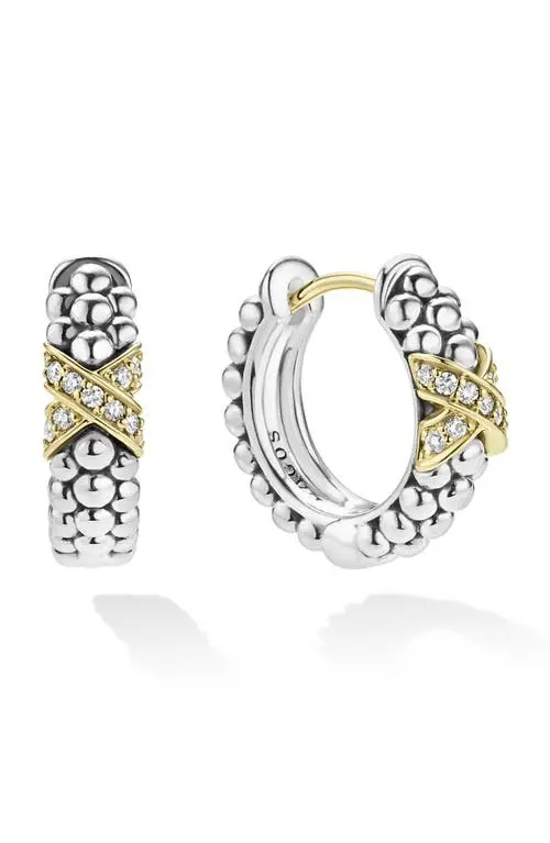 Lagos Embrace Diamond Huggie Hoop Earrings In Two-tone Gold And Sterling Silver - Metallic