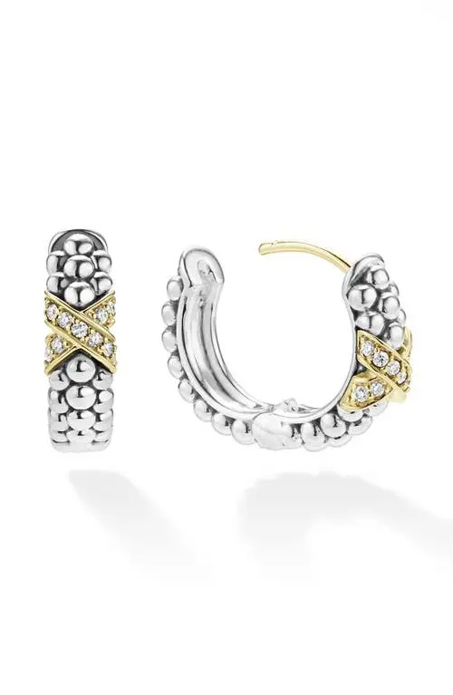Lagos Embrace Diamond Huggie Hoop Earrings In Two-tone Gold And Sterling Silver - Metallic