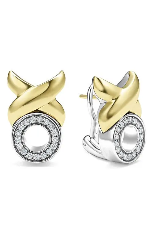 Lagos Embrace Xo Pavé Diamond Omega Earrings - Gold/silver