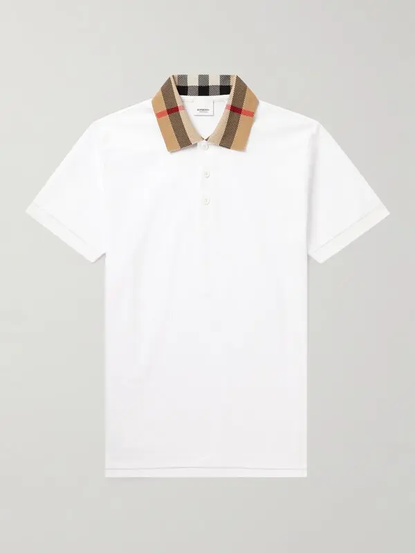 Burberry Slim-fit Checked Cotton-piqué Polo Shirt - White