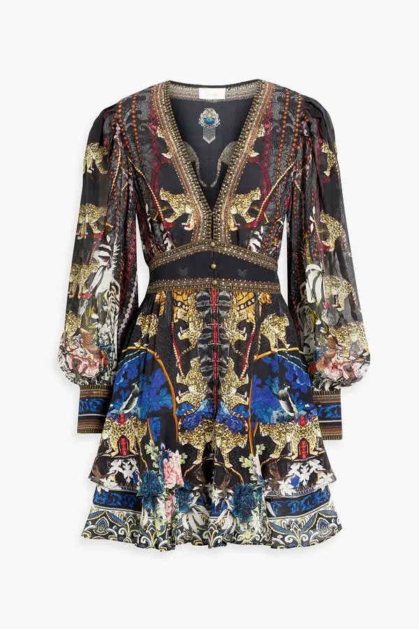 Camilla Crystal-embellished Printed Mini Dress