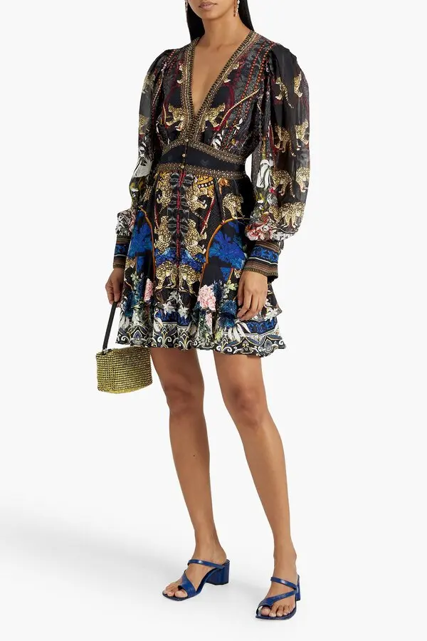 Camilla Crystal-embellished Printed Mini Dress