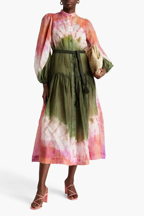 zimmermann green and pink dress Zimmermann Bellitude Cutout Floral-print Linen Mini Dress In Pink,gree -  BOPF main image 1