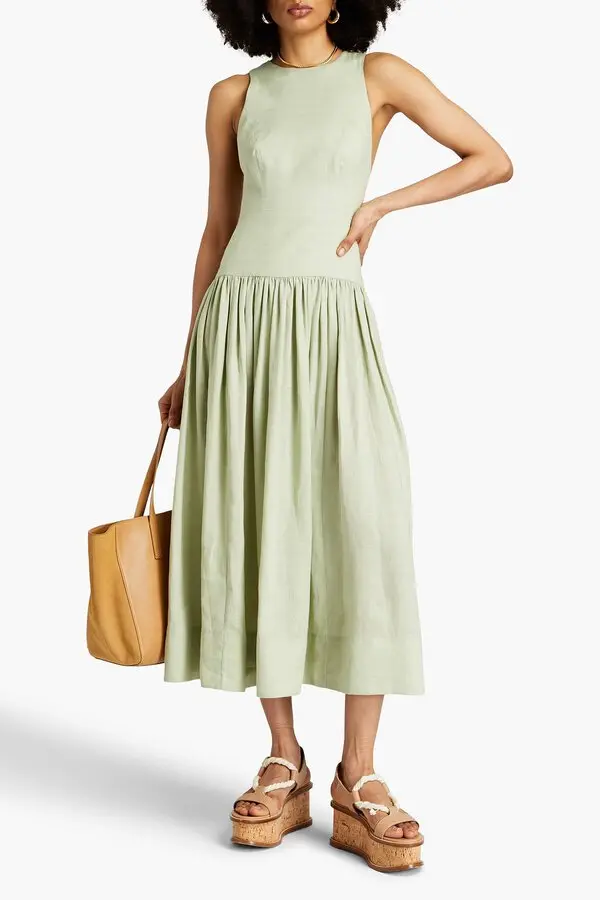 green emerald velvet dress Zimmermann - Sunray Pleat Midi Dress